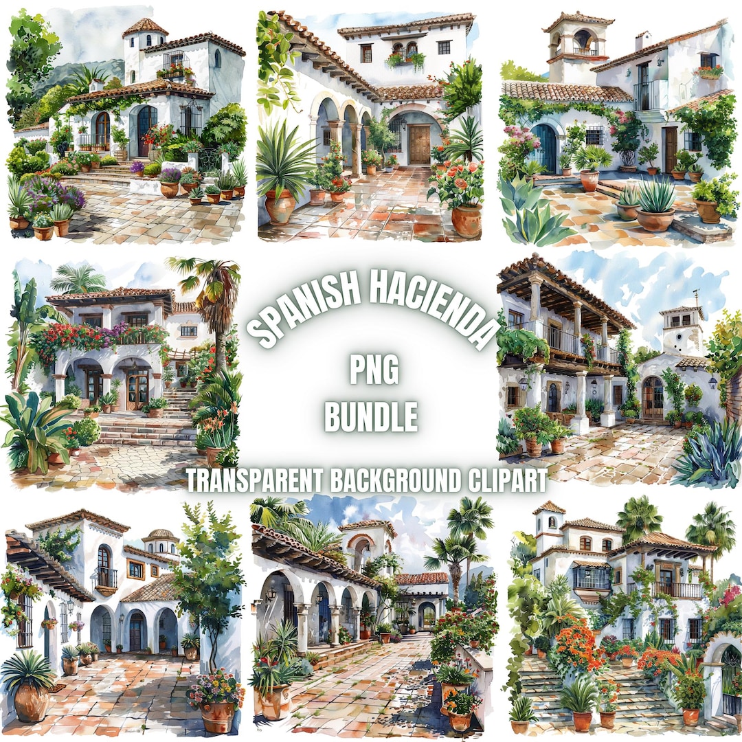 Spanish Hacienda PNG Clipart Bundle, Traditional Spanish House Designs ...
