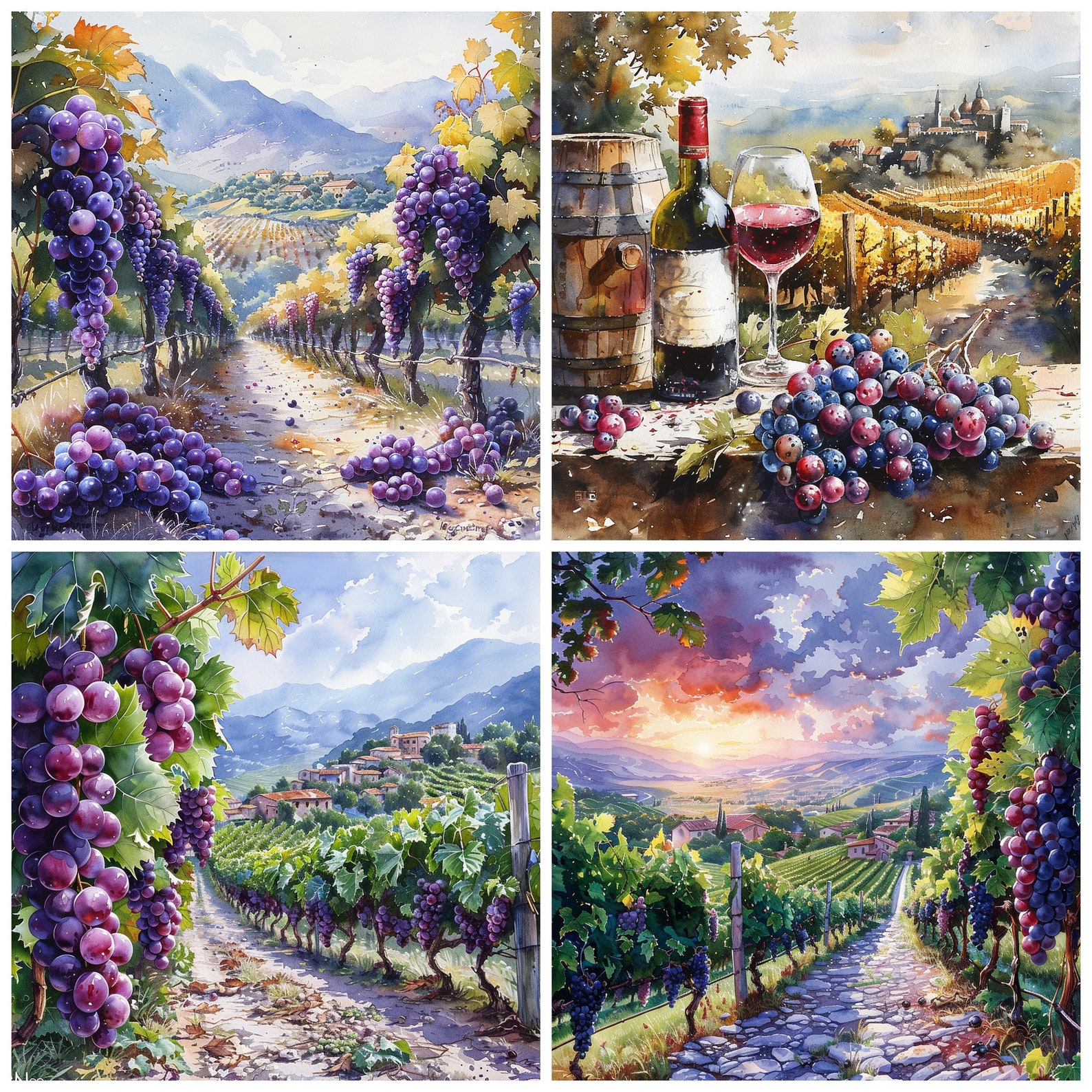 23 Vineyard Landscape PNG Clipart, Watercolor Grape Yard Scenery, Grape-bearing Vines, Wine ...