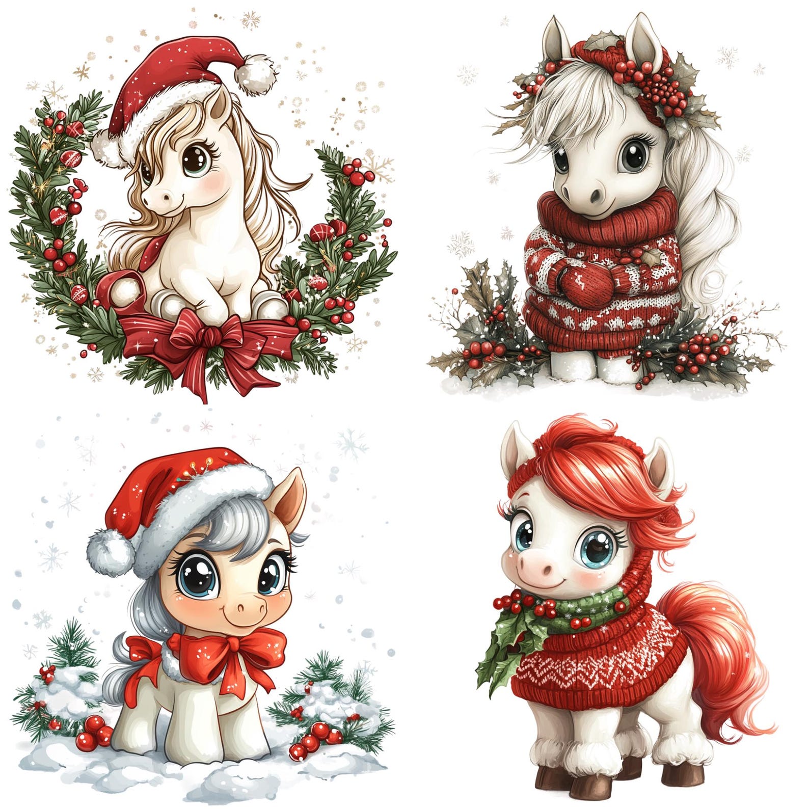 33 Christmas Pony PNG Clipart Bundle, Adorable Xmas Pony Art ...
