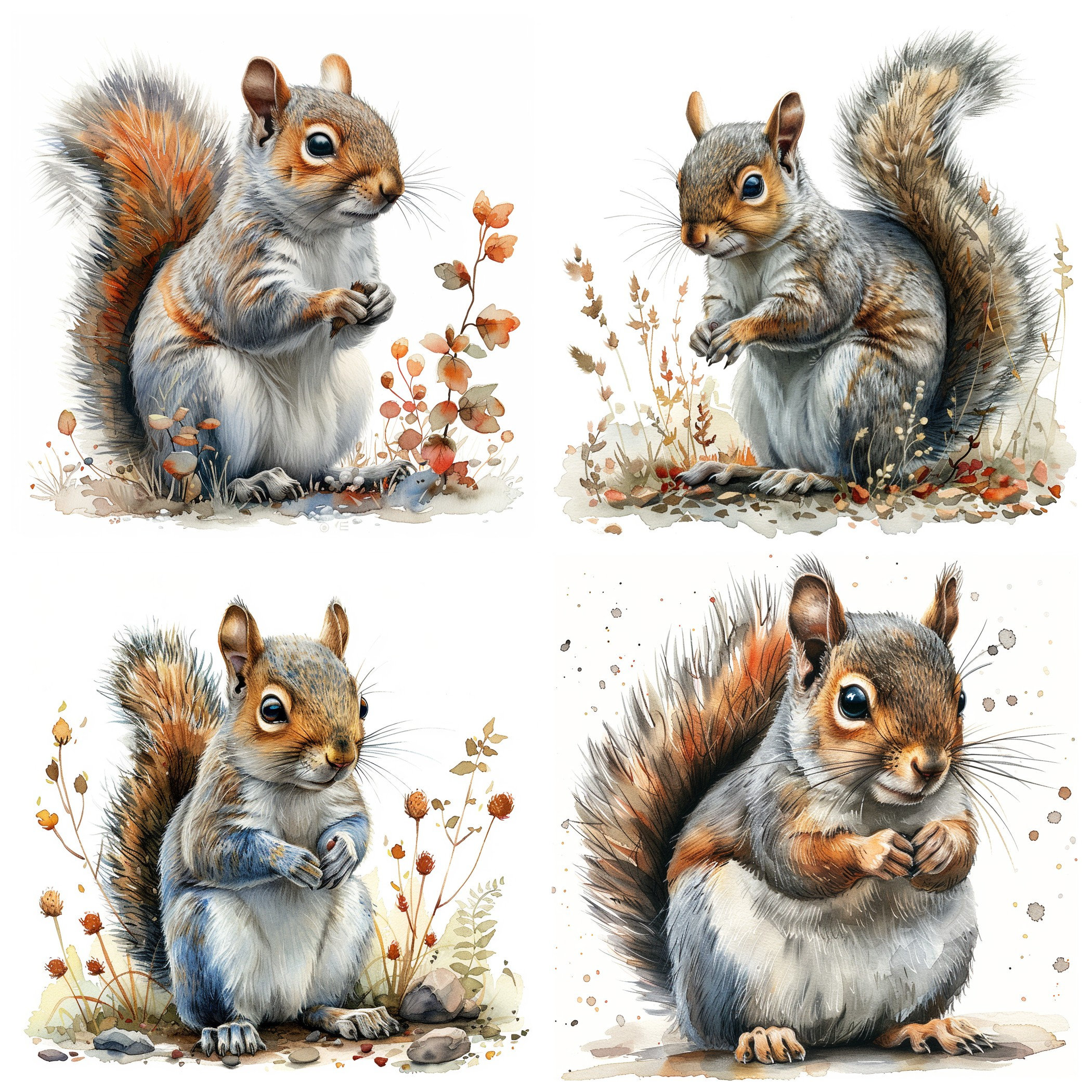 26 Gray Squirrel PNG Clipart Bundle, Watercolor Eastern Gray Squirrel ...