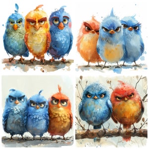 40 Grumpy Birds PNG Clipart, Watercolor Moody Bird Illustration ...