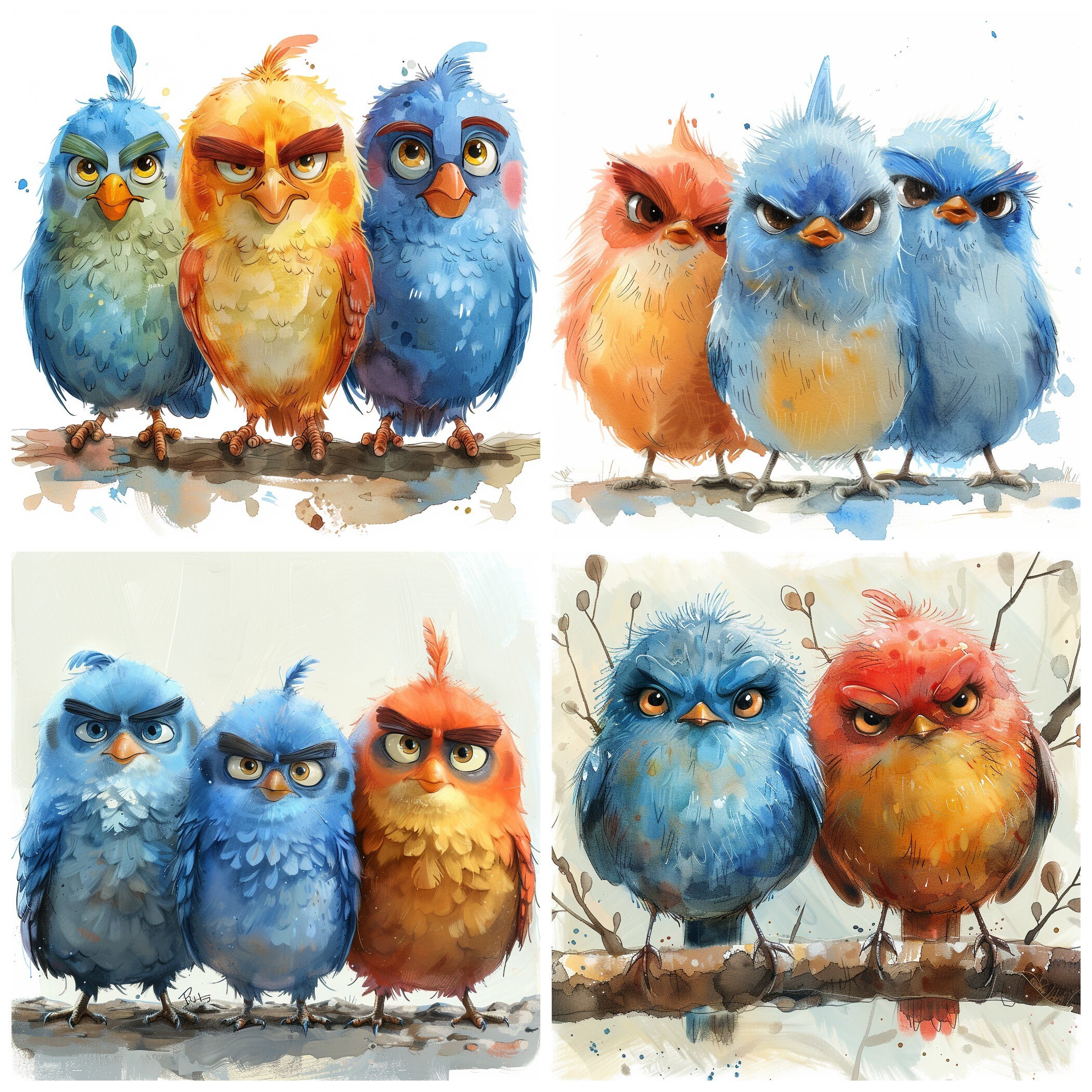 Grumpy Birds PNG Clipart, Watercolor Moody Bird Illustration, Frowning ...