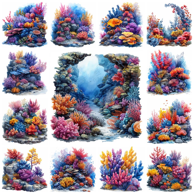 Coral Reef PNG Clipart, Watercolor 24 Underwater Ecosystem Colorful ...