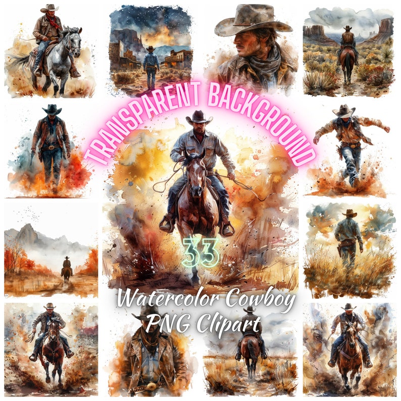 Cowboy PNG Clipart, Watercolor 33 Wild West Cowboy Scenery Image ...