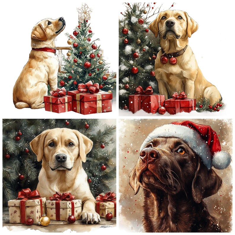 29 Christmas Labrador Retriever Clipart Bundle, Watercolor Xmas ...