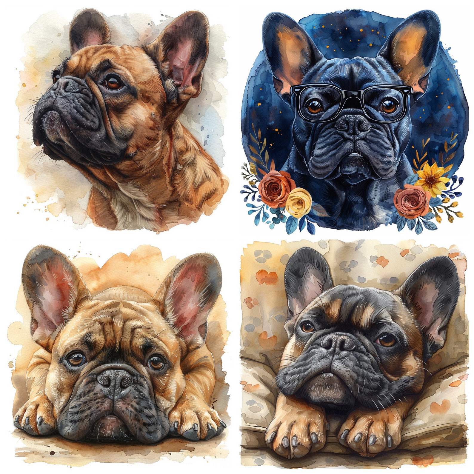 38 French Bulldog PNG Clipart, Watercolor Cute Frenchie Bulldog ...