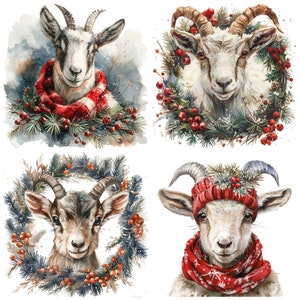 Christmas Goats PNG Clipart, Watercolor 45 Festive Goat Transparent ...