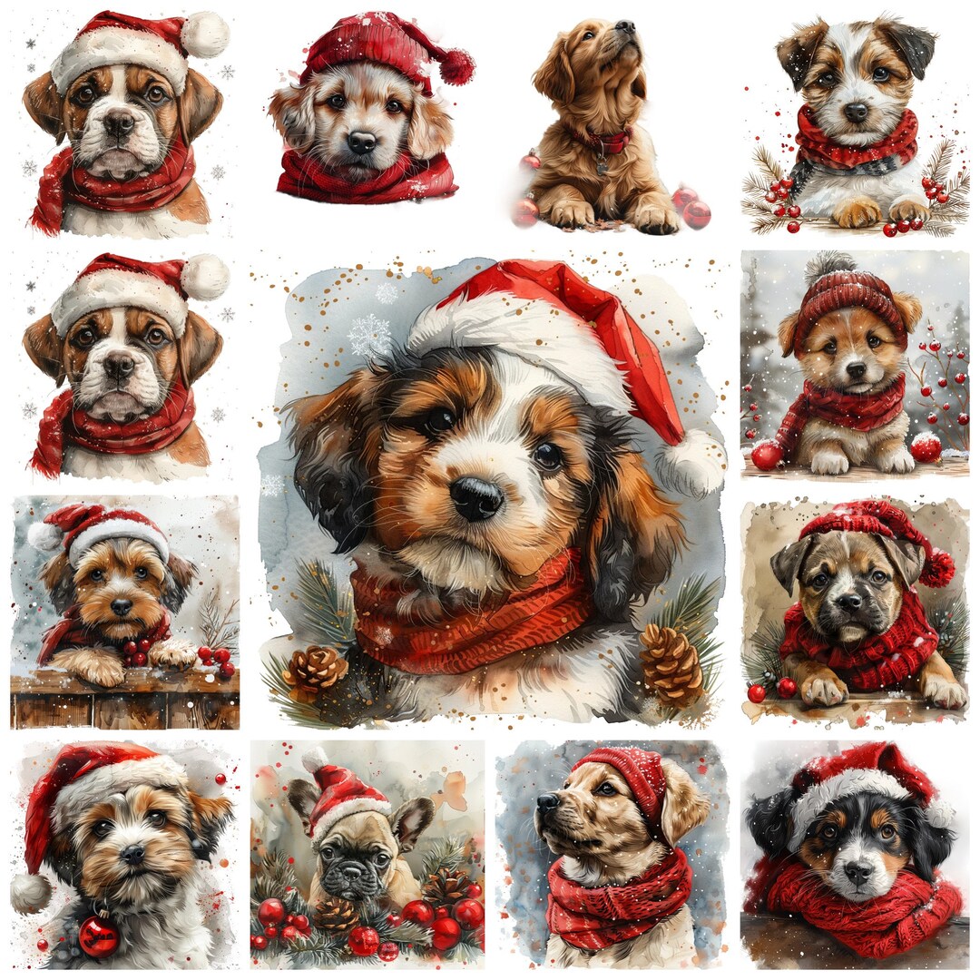 Christmas Puppy PNG Clipart, Watercolor 35 Festive Baby Dog ...