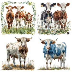 29 Watercolor Cattle PNG Clipart, Livestock Cattle Illustration, Farm ...