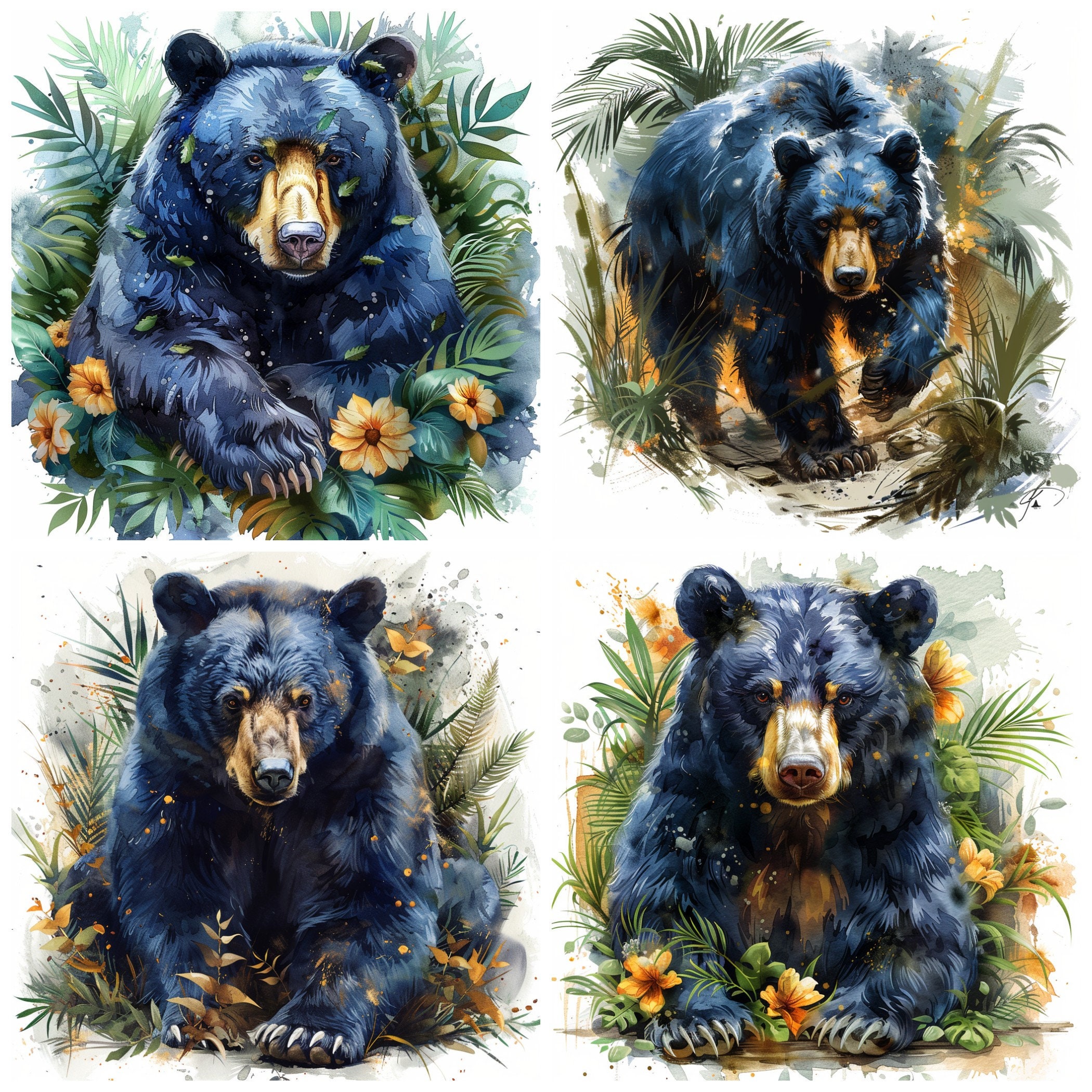 36 American Black Bear PNG Clipart, Watercolor Black Bear Wild Animal ...