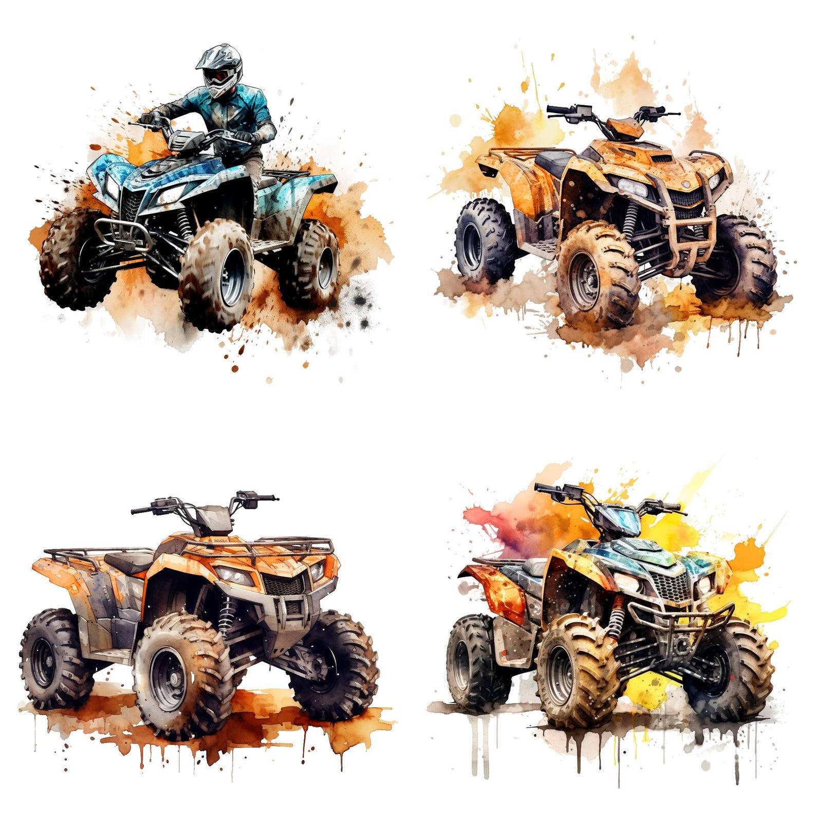 43 ATV Extreme Sport Clipart PNG Bundle, Watercolor ATV Adventure ...