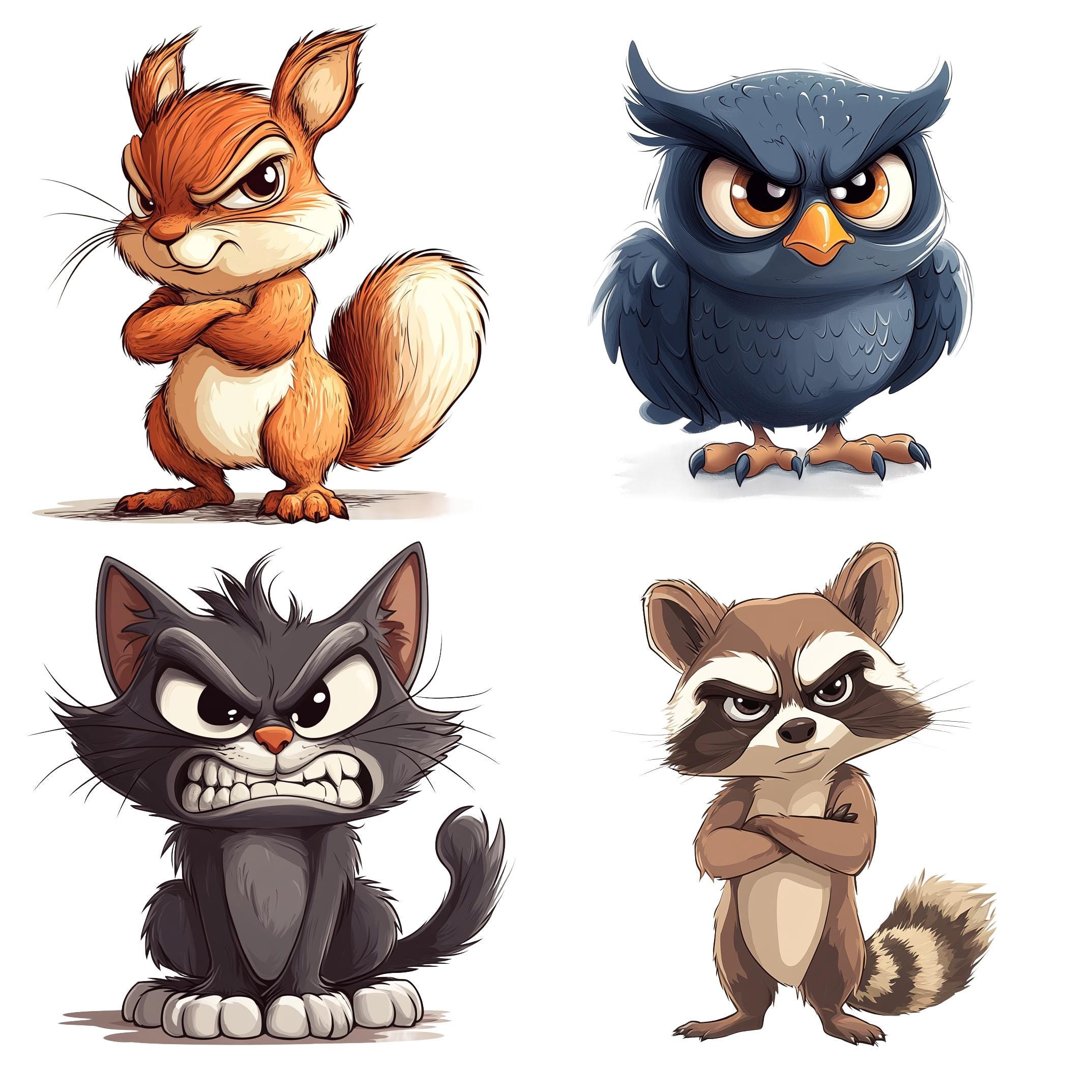 64 Grumpy Animals PNG Clipart Bundle, Cartoon Angry Animals ...