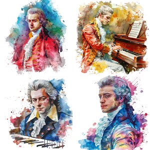 Wolfgang Amadeus Mozart PNG Clipart Bundle, Watercolor Mozart Famous ...