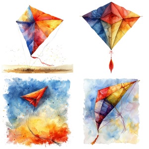 Watercolor 34 Kite PNG Clipart, Kite Flying Scenery Illustration ...