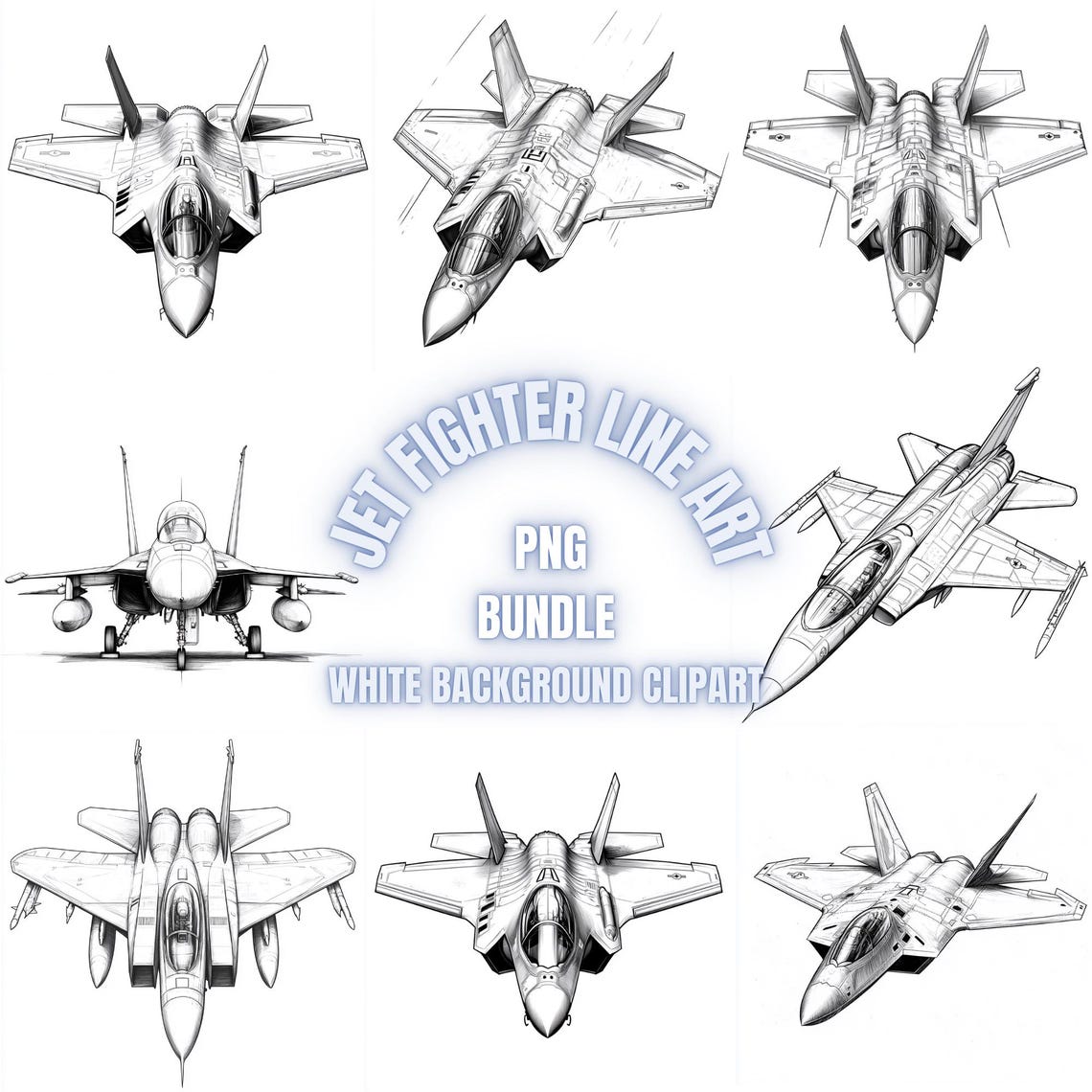 33 Modern Jet Fighter Line Art PNG Clipart Bundle, Abstract Line Art ...