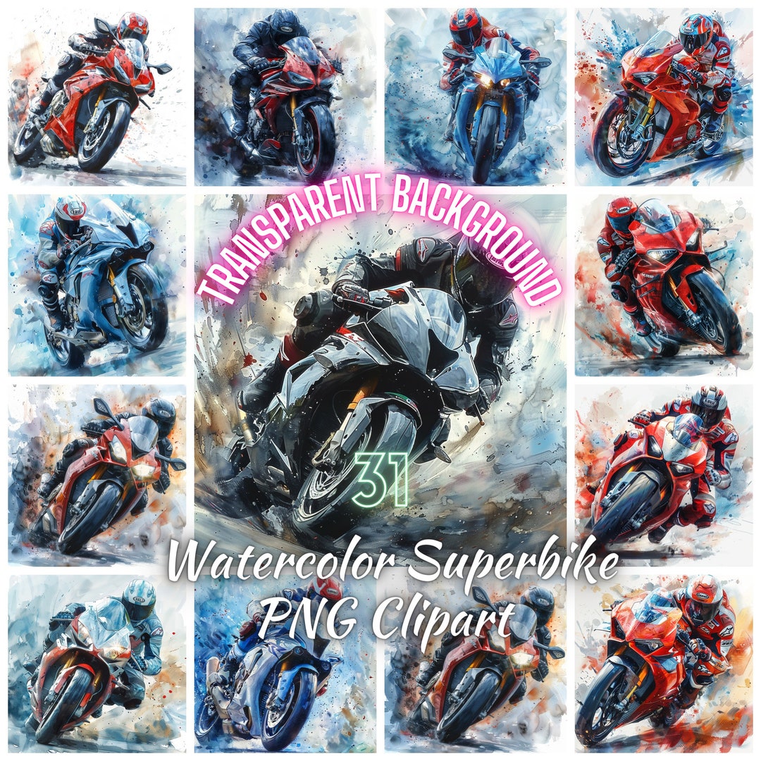 Watercolor Superbike PNG Clipart, 31 Racing Bike Dynamic Pose ...