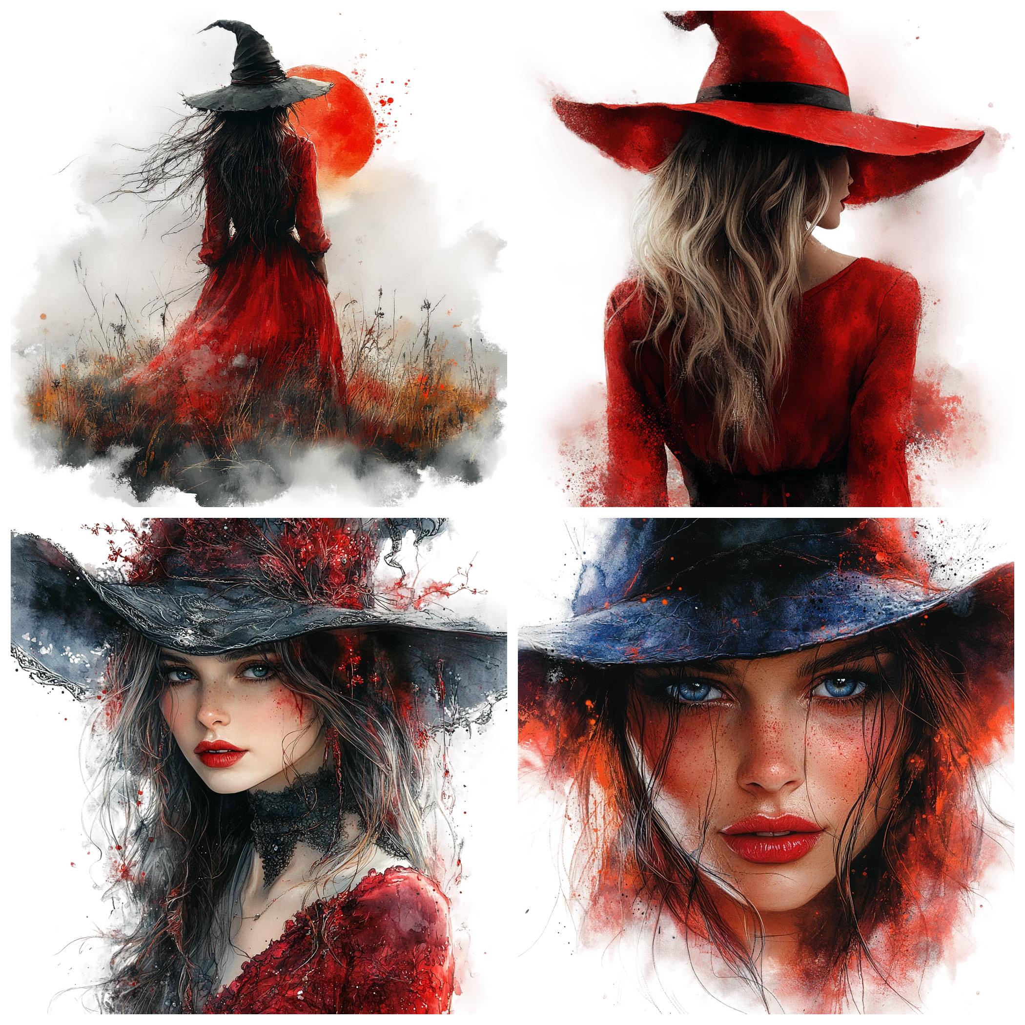 Crimson Witch Clipart Bundle, Watercolor Magic Images (PNG, Commercial ...
