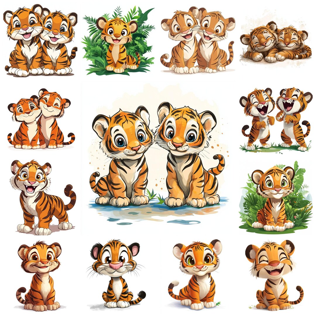 43 Adorable Tiger PNG Clipart Bundle, Cartoon Tiger Illustration, Funny ...