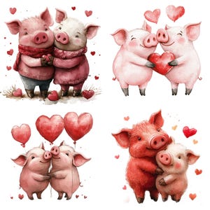 28 Valentine's Day Pigs PNG Clipart Bundle, Watercolor Valentine's Day ...