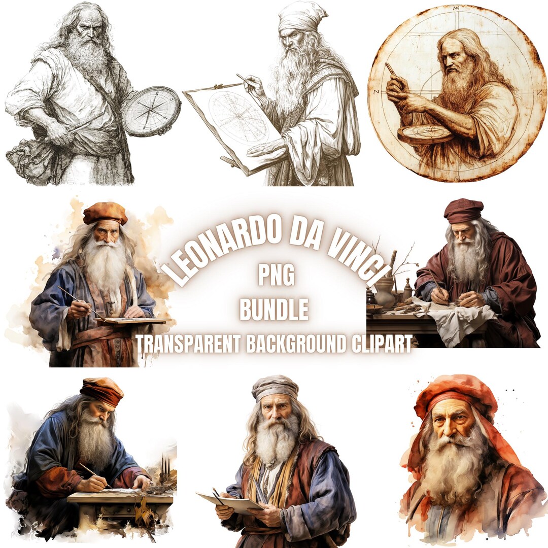 Leonardo Da Vinci PNG Clipart Bundle, Watercolor Famous Figures ...