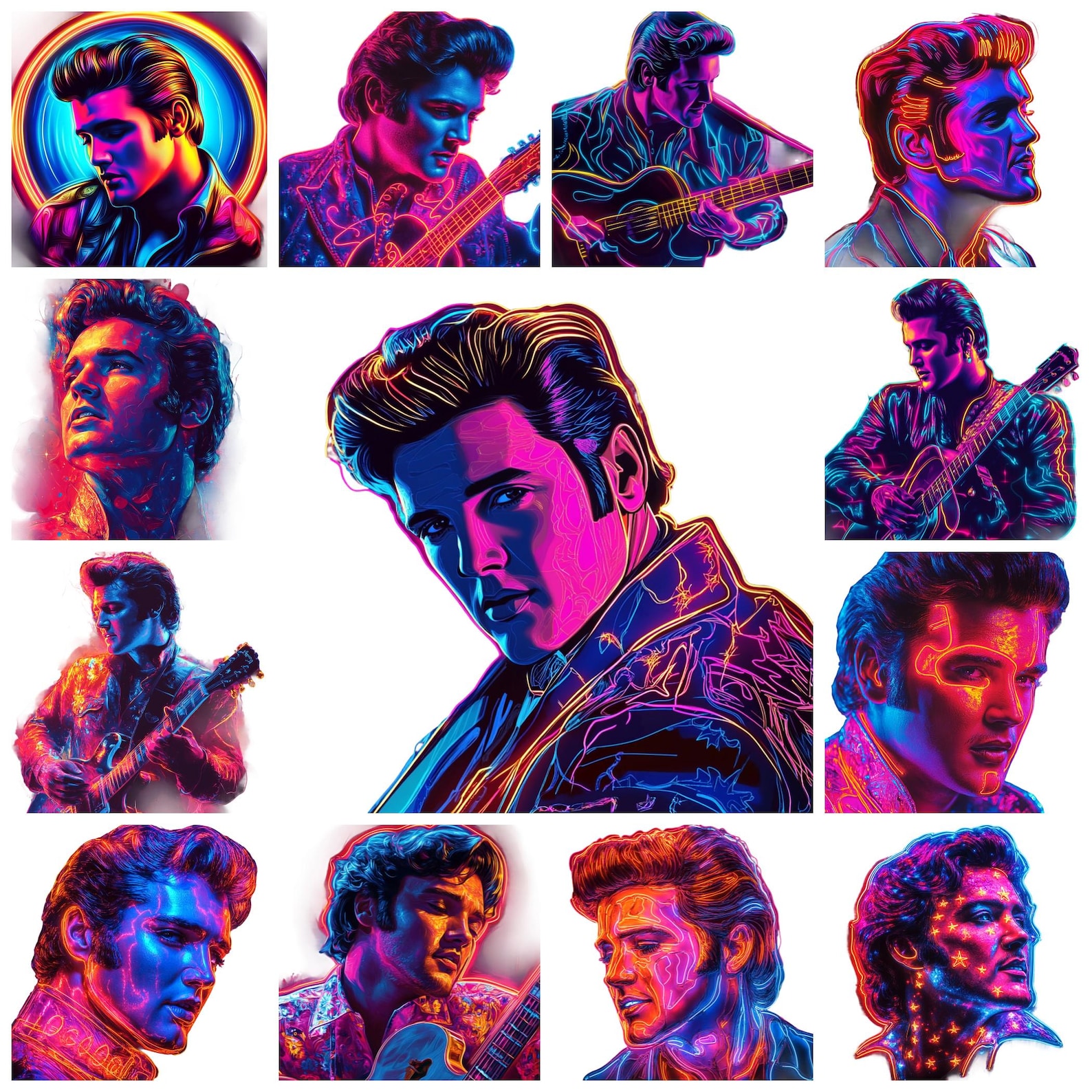 40 Elvis Presley Neon Light Clipart PNG Bundle, Glow Elvis Presley ...