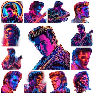 40 Elvis Presley Neon Light Clipart PNG Bundle, Glow Elvis Presley ...