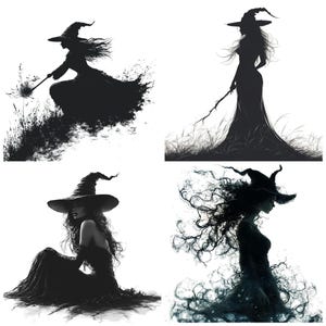 40 Shadow Witch PNG Clipart Bundle, Watercolor Shadow Sorceress ...
