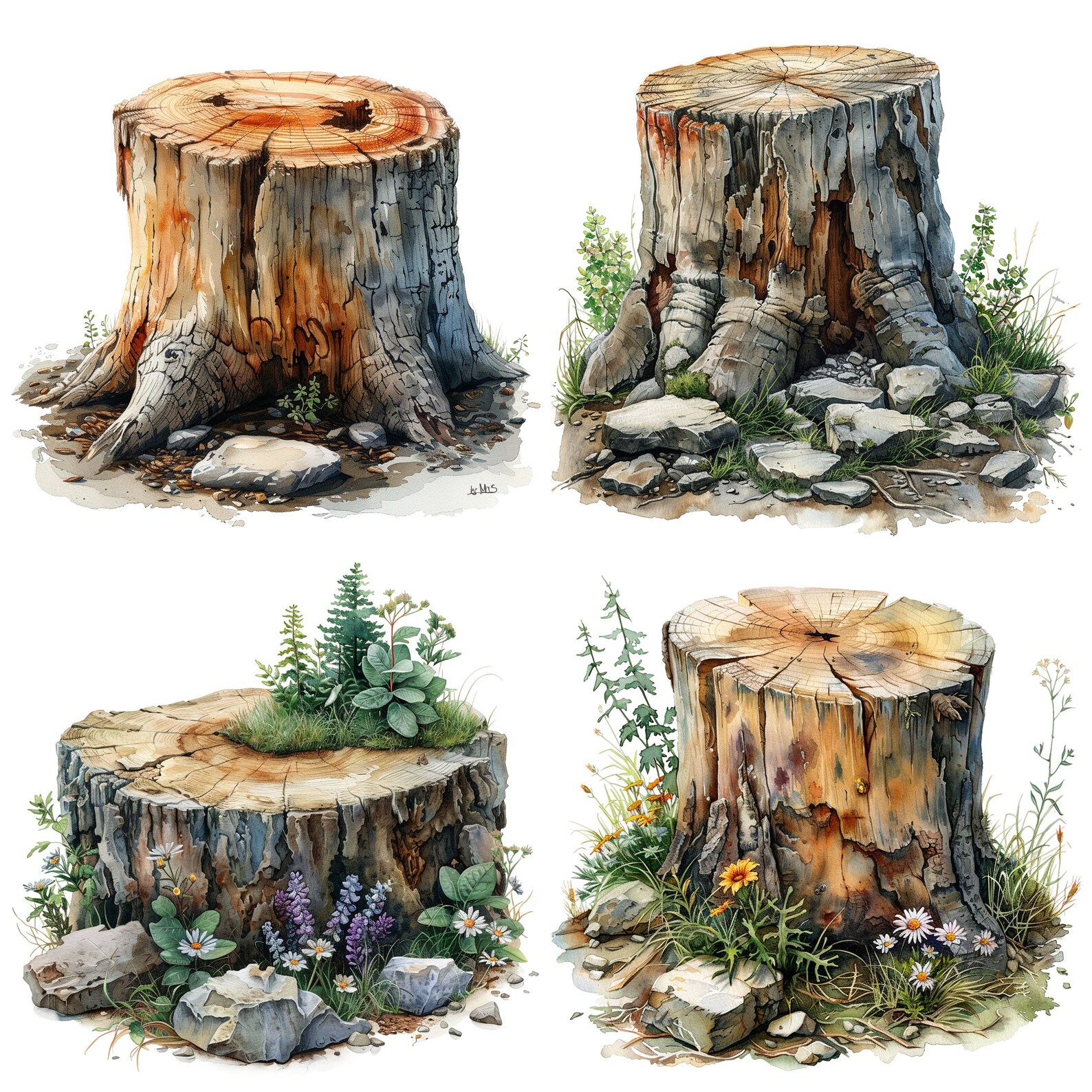 Tree Stump PNG Clipart, Watercolor 46 Stump Transparent BG Illustration ...