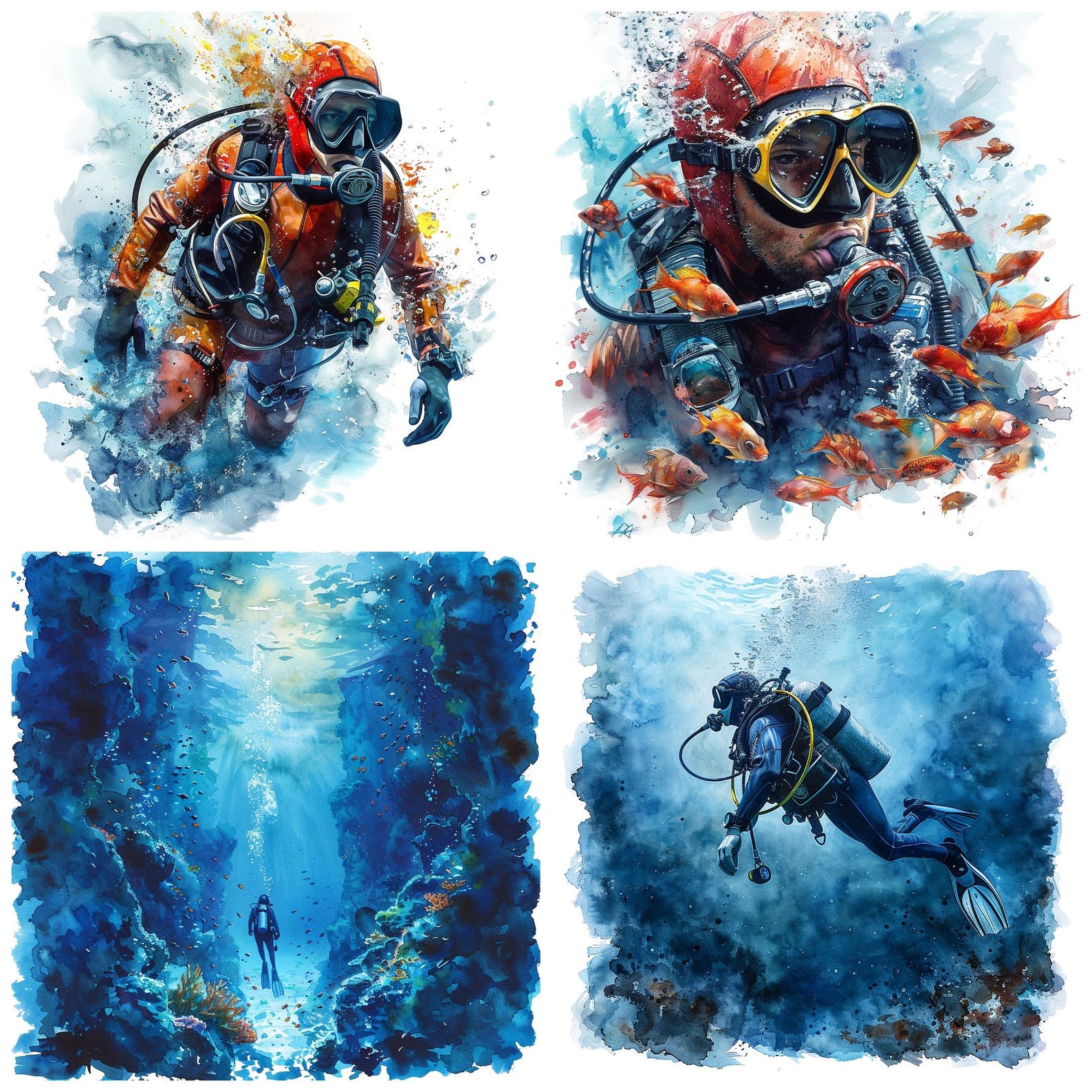 Skuba Diving PNG Scenery Clipart, Watercolor 48 Underwater Dive Dynamic ...
