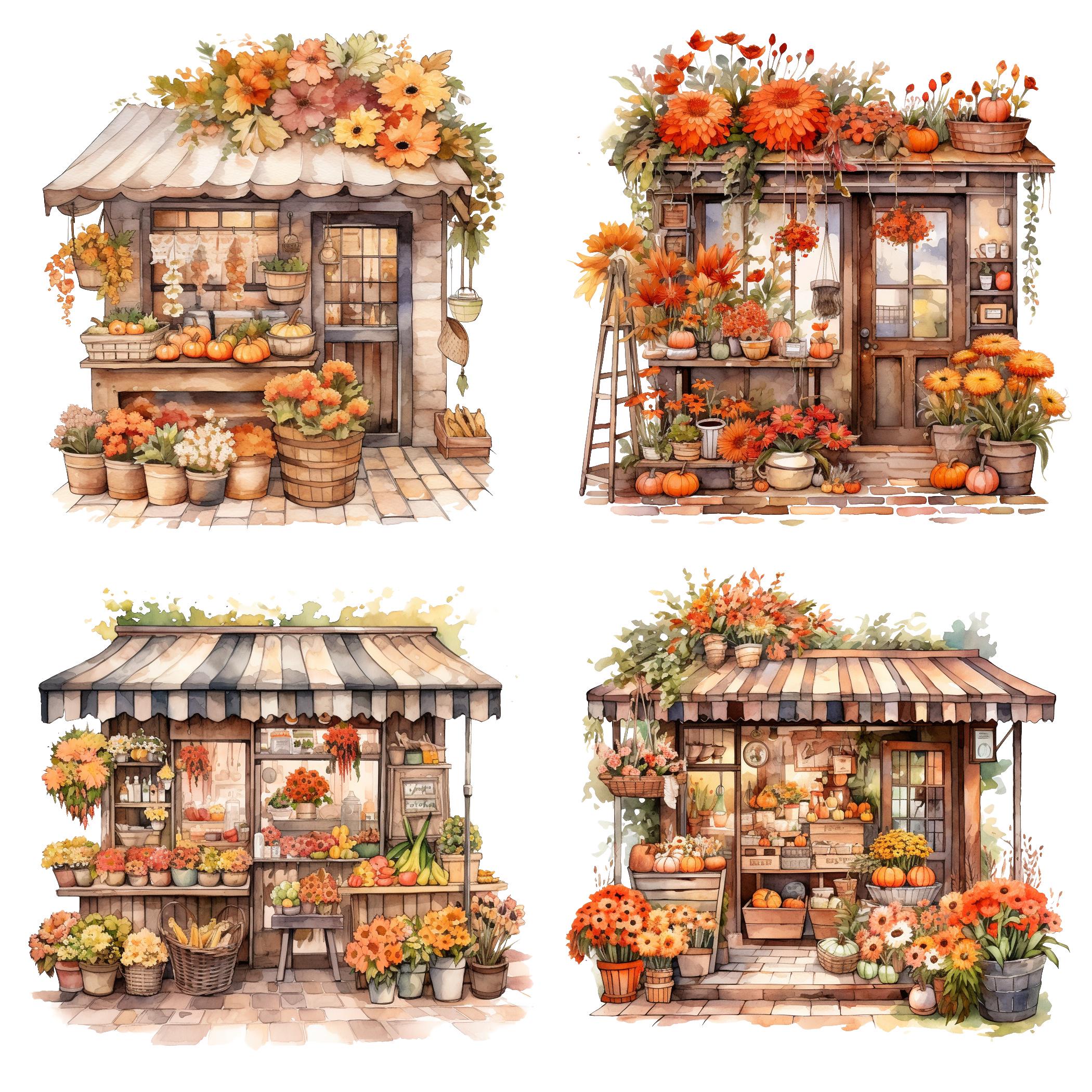 43 Cozy Flower Shop PNG Clipart Bundle, Watercolor Fall Season Flower ...