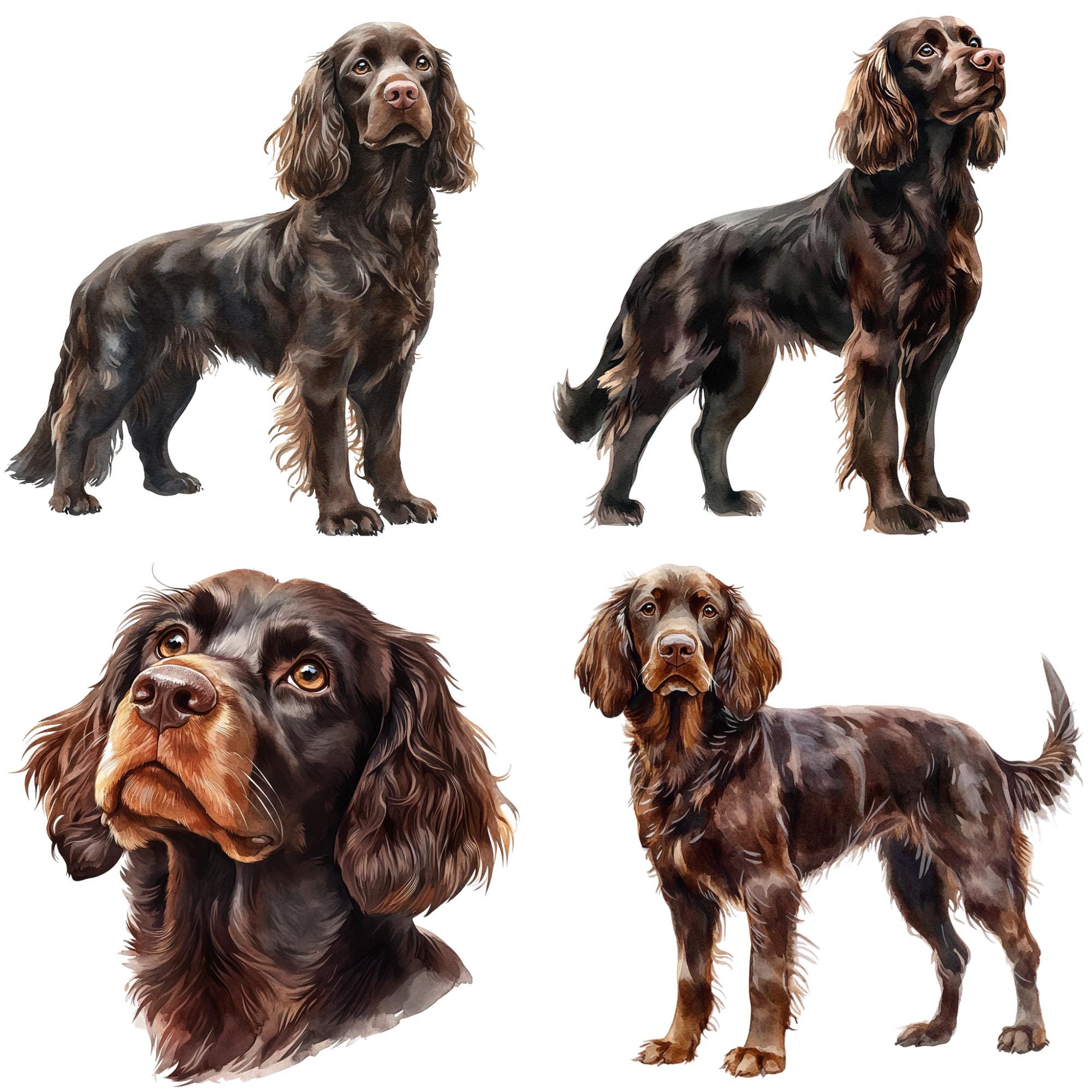 Boykin Spaniel Dog Breed PNG Clipart Bundle | Watercolor Dog Portrait ...