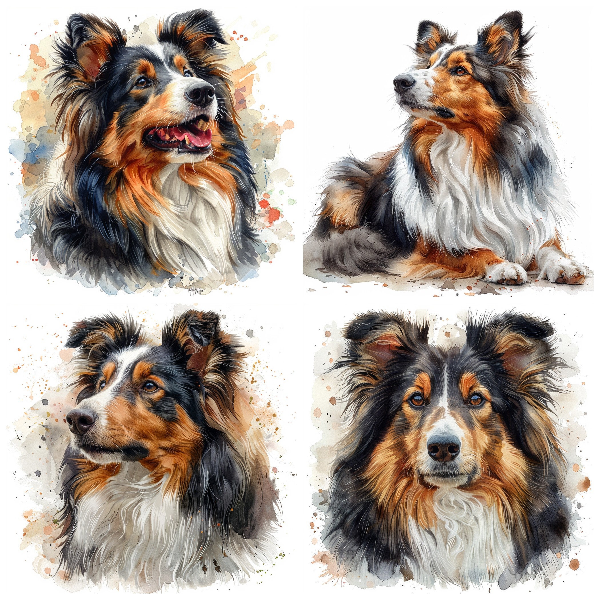 29 Rough Collie Dog Breed PNG Clipart Bundle, Watercolor Scottish ...