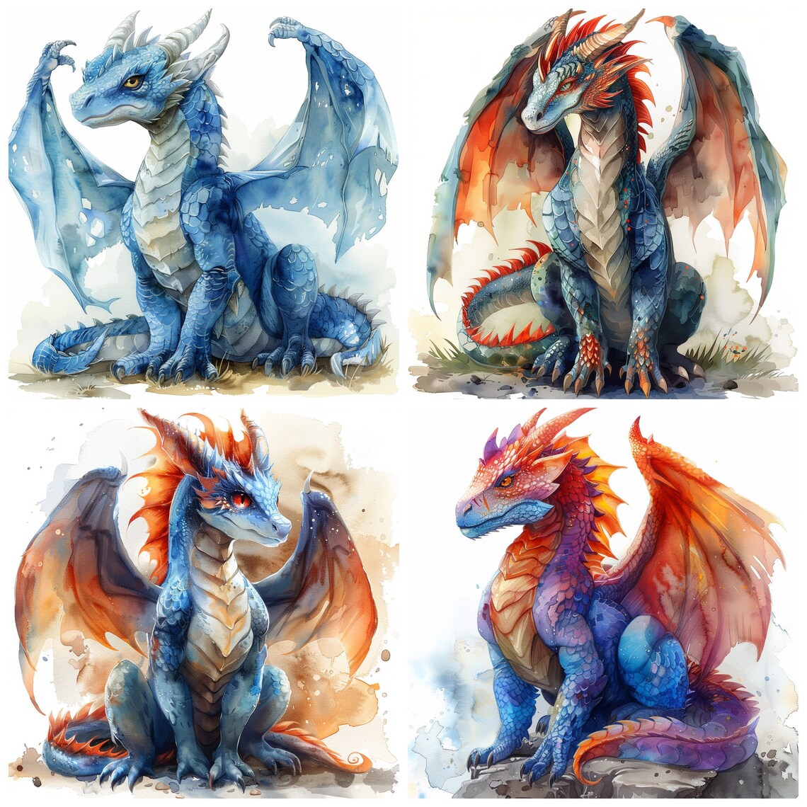 31 Mythical Dragon PNG Clipart, Watercolor Fantasy Dragon Art ...