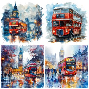 English City Bus PNG Clipart, Watercolor British Double Decker Bus City ...
