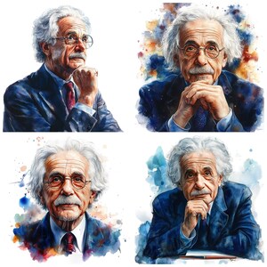 32 Albert Einstein PNG Clipart Bundle, Watercolor Genius Einstein ...