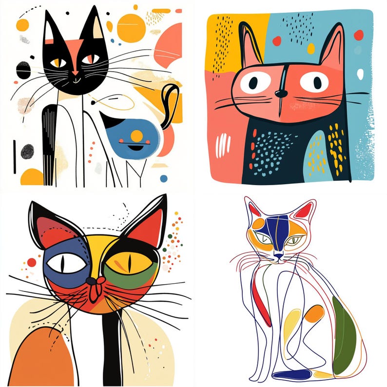 40 Abstract Modern Line Art Cat PNG Clipart Bundle, Abstract Line Art ...