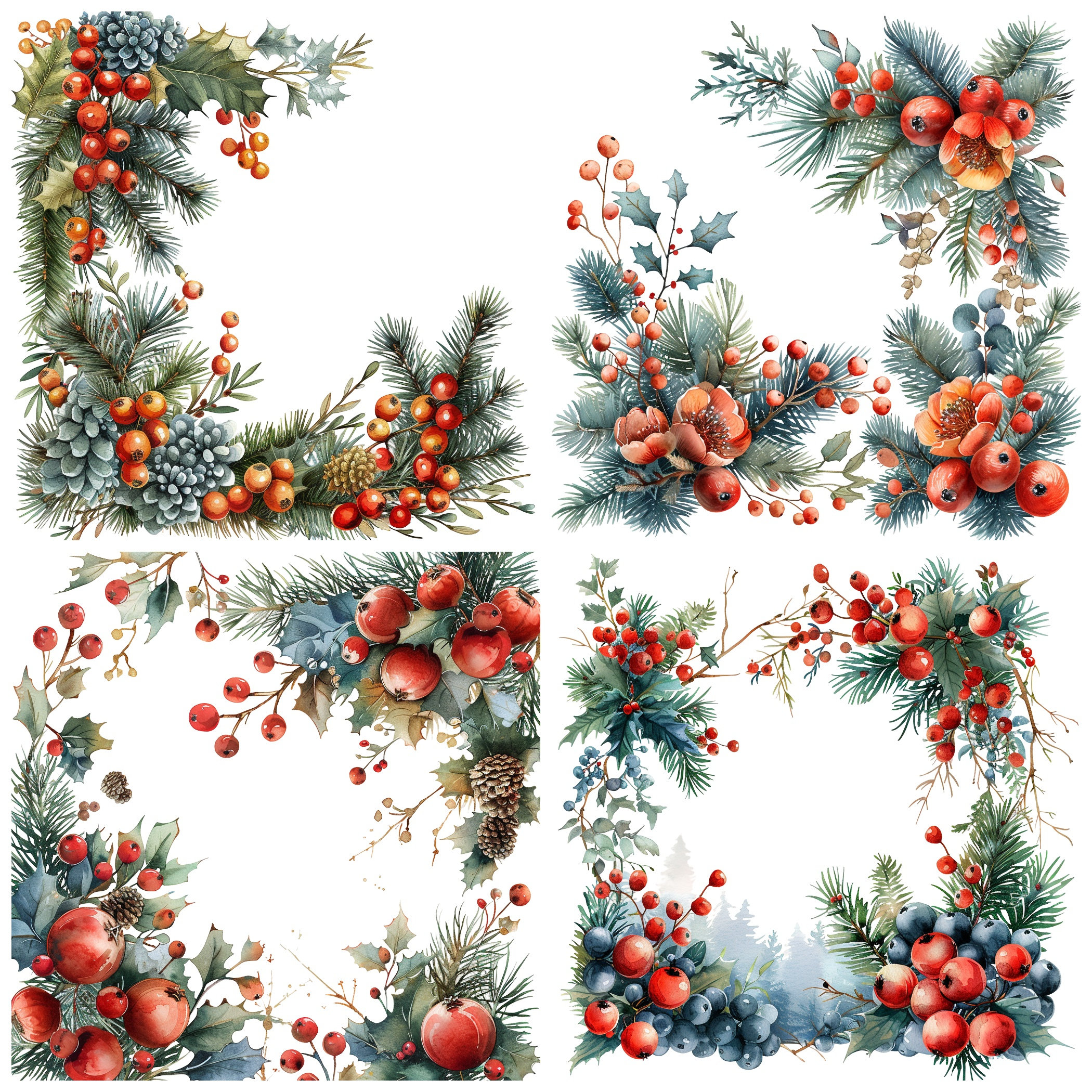48 Christmas Border PNG Clipart Bundle, Festive Border Illustration ...