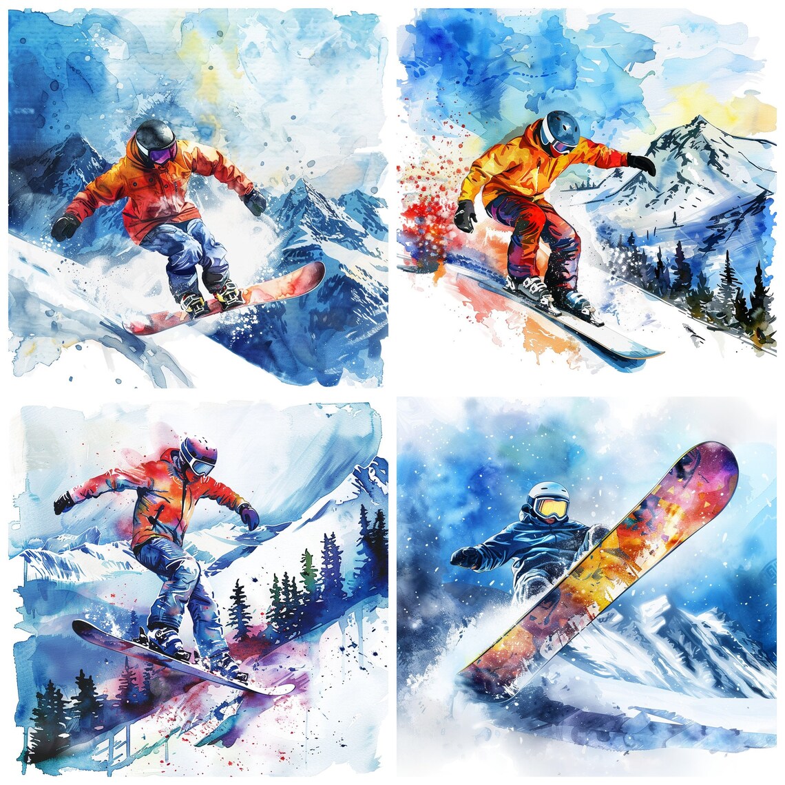 Watercolor Snowboarding Clipart, Winter Sport PNG Images (commercial ...