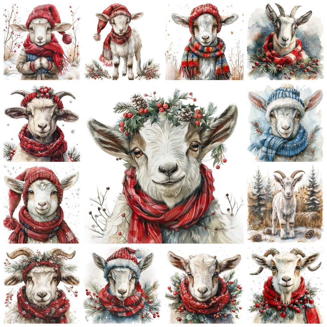 Christmas Goats PNG Clipart, Watercolor 45 Festive Goat Transparent ...