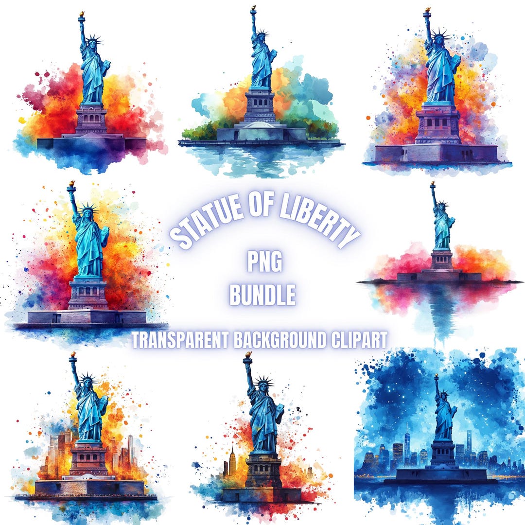 Statue of Liberty PNG Clipart Bundle, Watercolor Statue of Liberty New ...