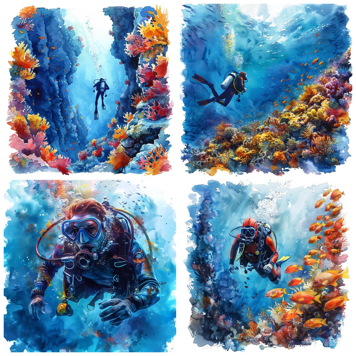 Skuba Diving PNG Scenery Clipart, Watercolor 48 Underwater Dive Dynamic ...
