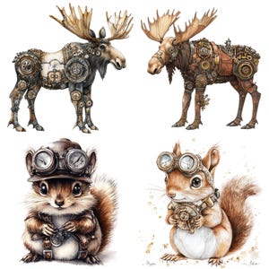 Woodland Animals Steampunk PNG Clipart Bundle, Watercolor Victorian ...