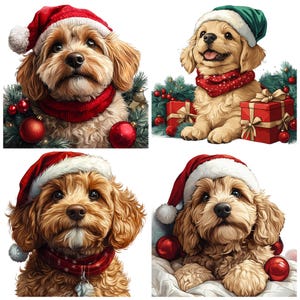 43 Christmas Golden Doodle Clipart PNG Bundle, Watercolor Festive ...