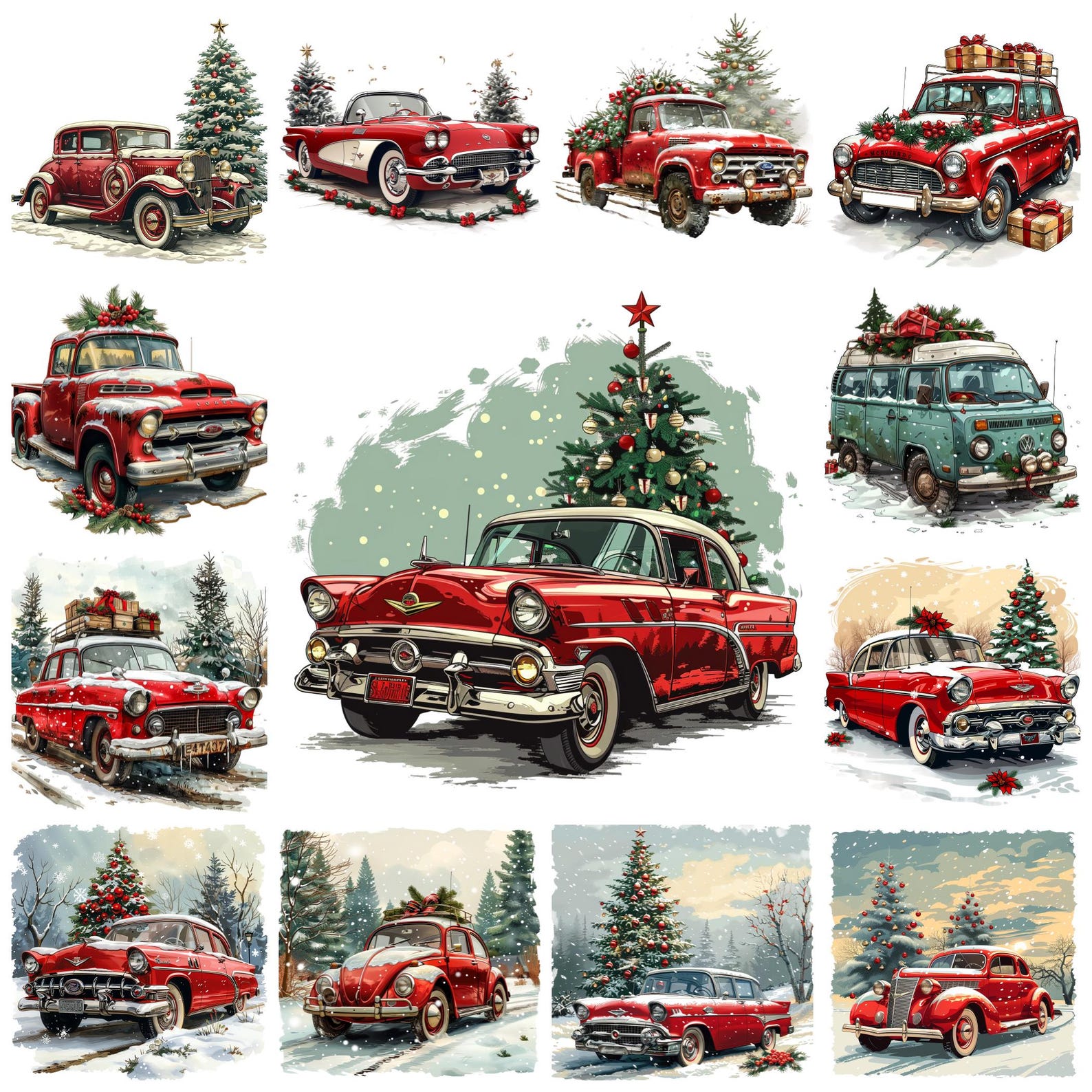 Christmas Car PNG Clipart, Watercolor 28 Xmas Car Scenery Illustration ...