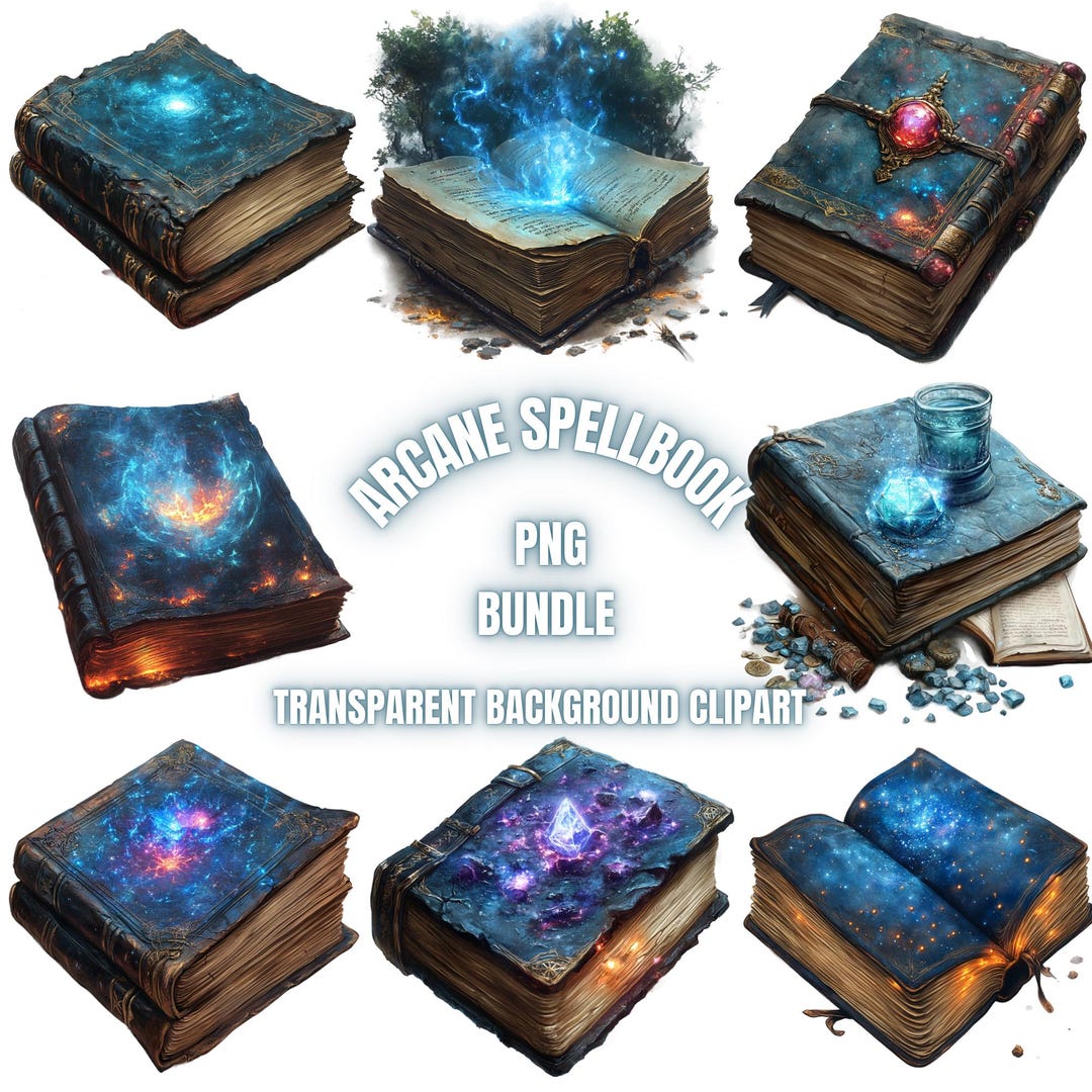 28 Arcane Spellbook PNG Clipart Bundle, Watercolor Mystic Book ...