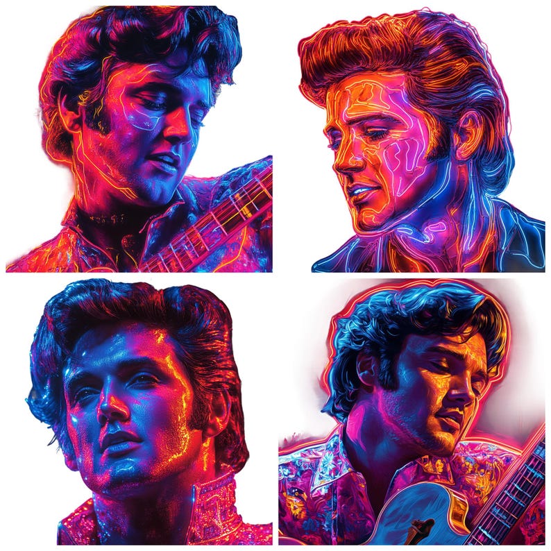 40 Elvis Presley Neon Light Clipart PNG Bundle, Glow Elvis Presley ...
