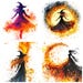 44 Fire Witch Clipart PNG Bundle, Watercolor Flaming Witchcraft ...