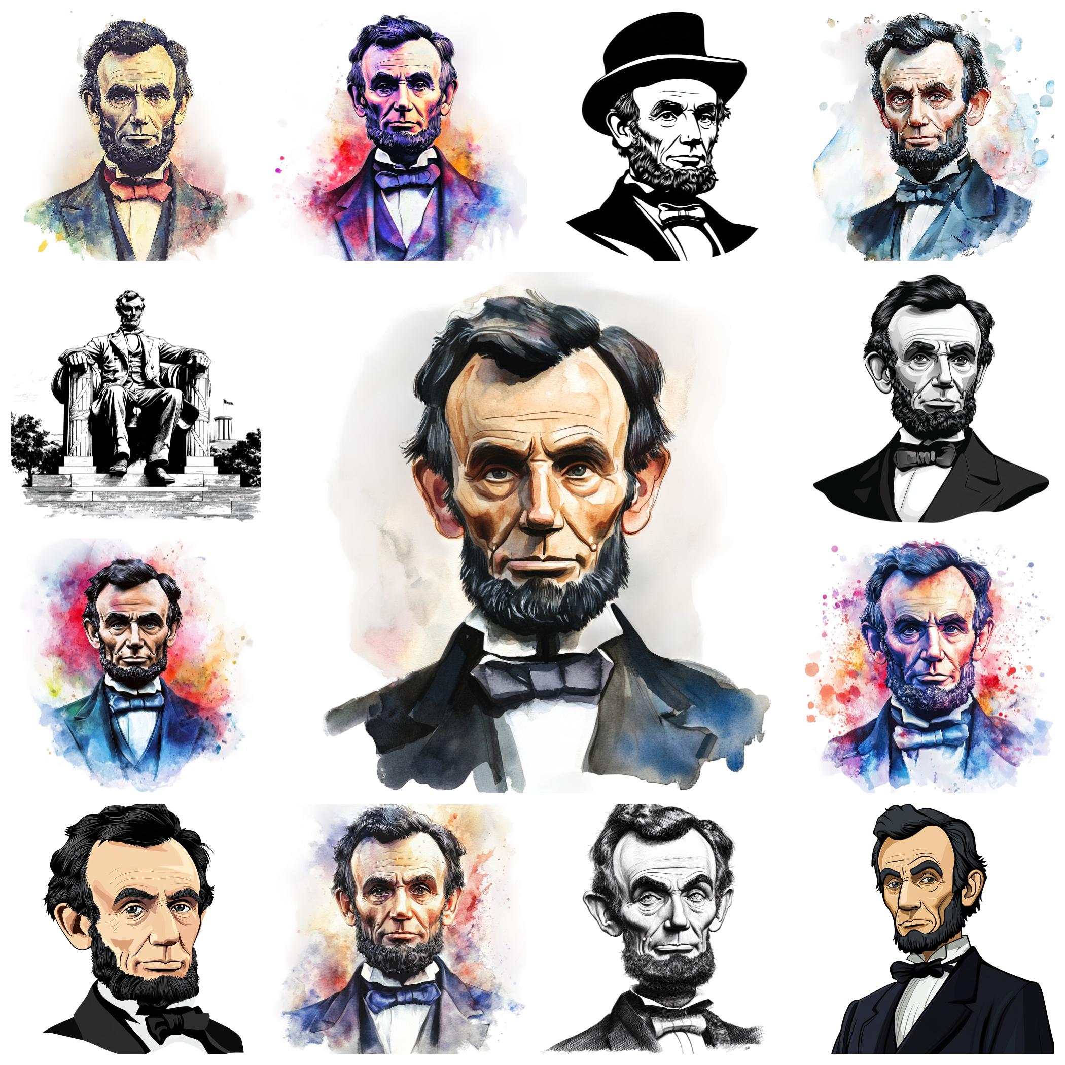 Abraham Lincoln Watercolor Clipart Bundle, Presidential Icon (PNG ...