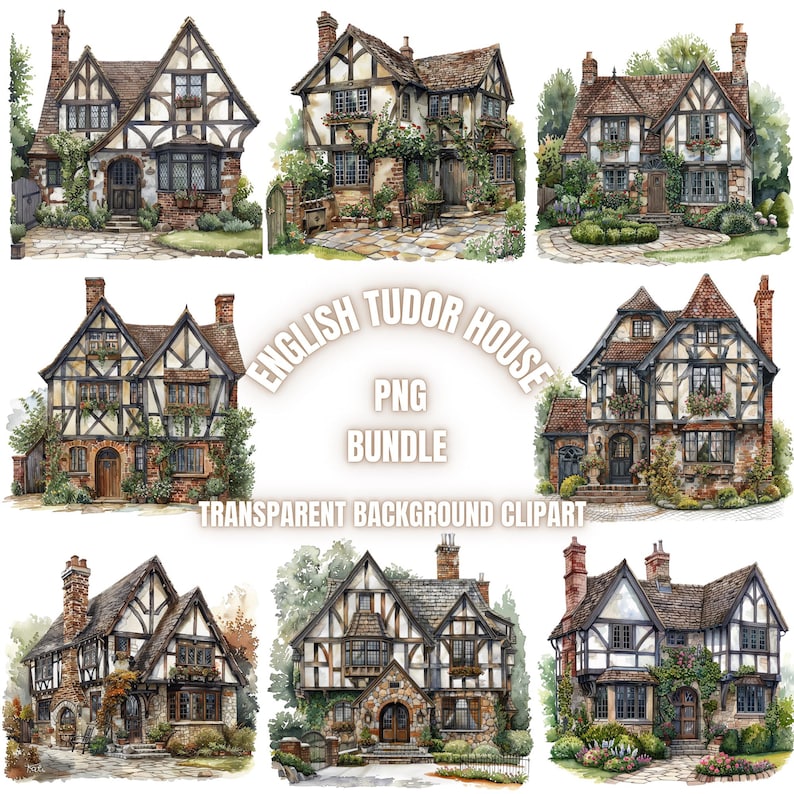 English Tudor House PNG Clipart Bundle, Traditional House Illustration ...
