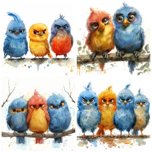 40 Grumpy Birds PNG Clipart, Watercolor Moody Bird Illustration ...
